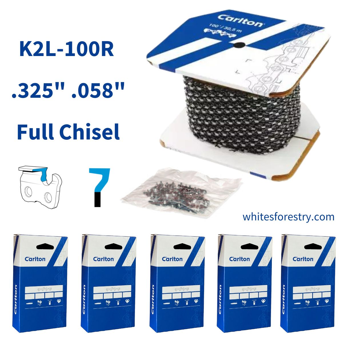 Chainsaw Chain CARLTON® 100ft K2L .325" .058" Full Chisel – Whites ...
